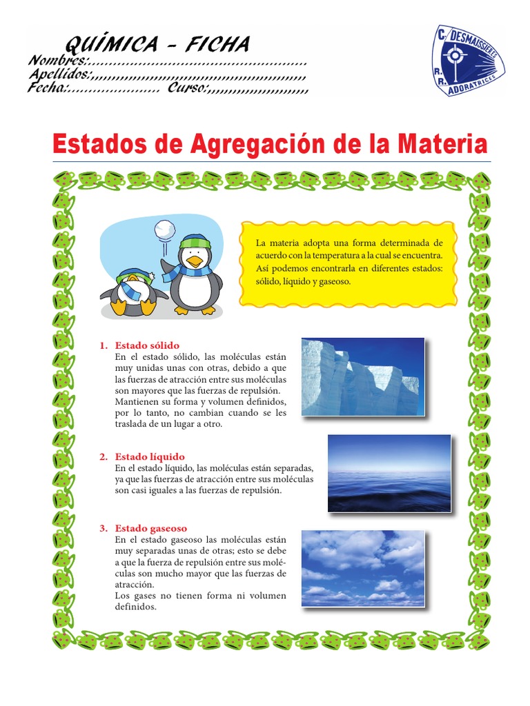 FICHA 1 Estados de Agregación de La Materia | PDF | Gases | Importar