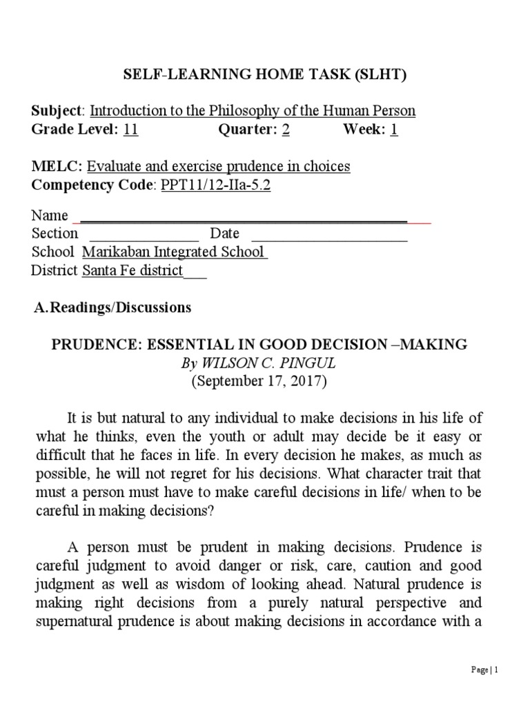 By Wilson C. Pingul: Page - 1 | PDF | Prudence | Decision Making