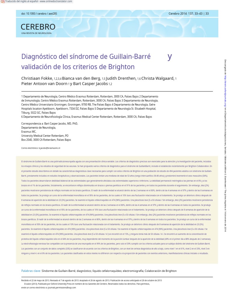 Diagnosis of Guillain-Barre Syndrome and Validation of Brighton ...