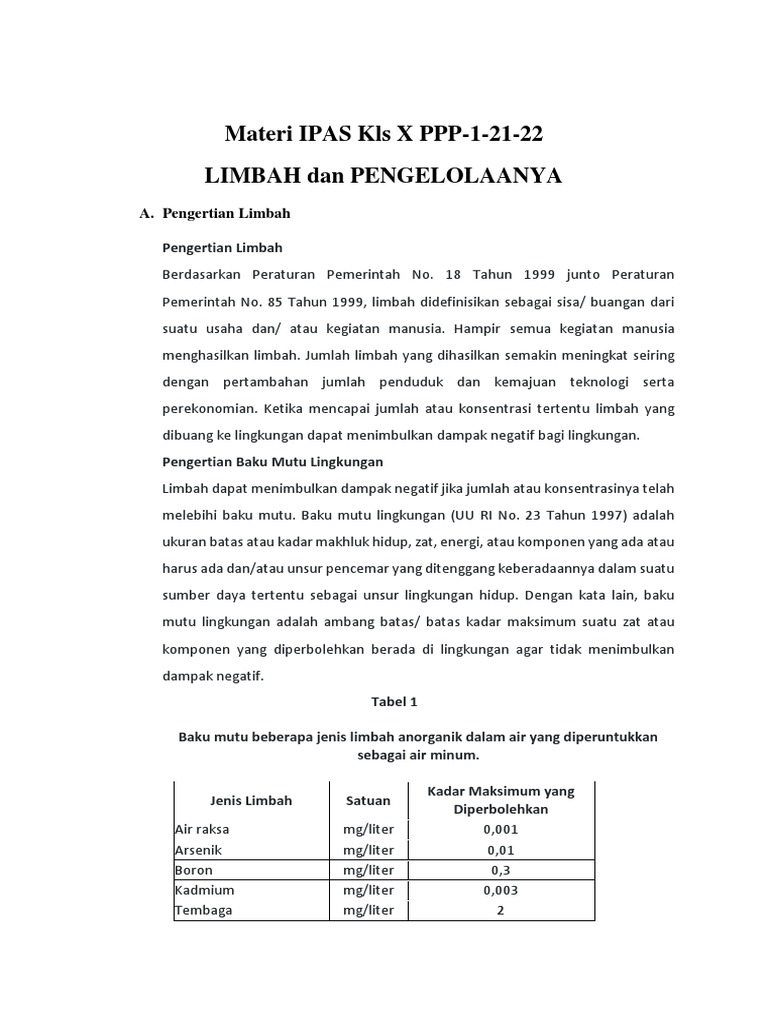 Materi IPAS Kls X PPP-1-21-22 Limbah Dan Pengelolaanya | PDF