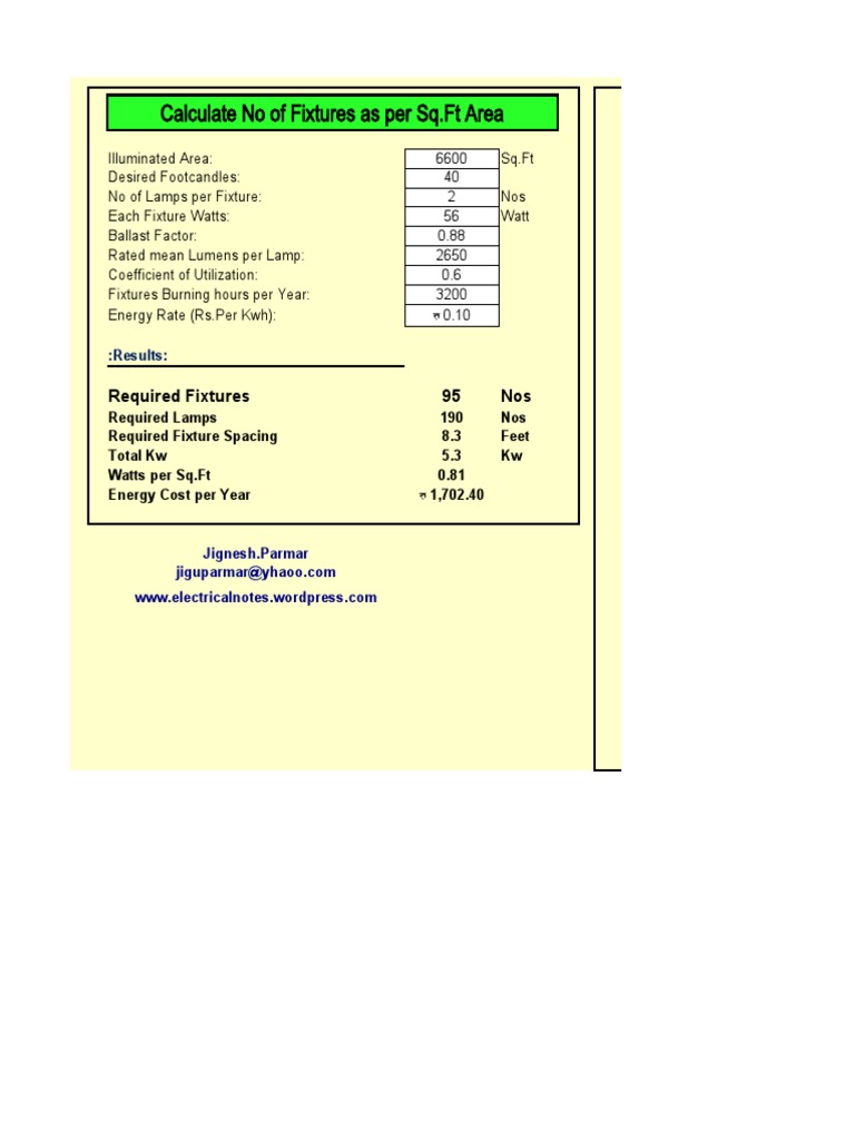 Calculate No of Fixtures As Per SQ - FT Area | PDF | Home & Garden