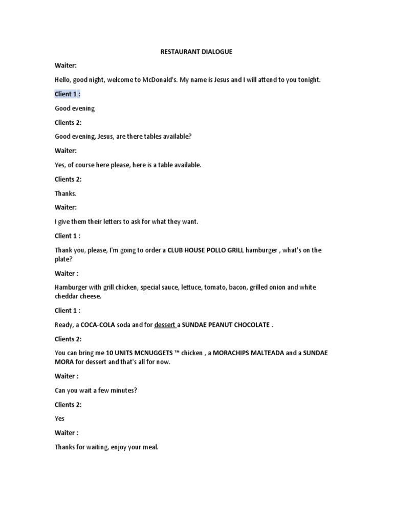 Dialogo Restaurante | PDF