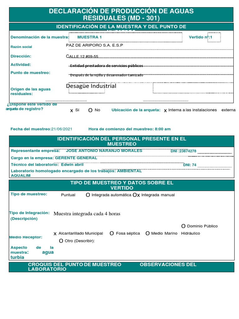 Formato - Acta de Toma de Muestras | PDF | Ingeniería hidráulica ...