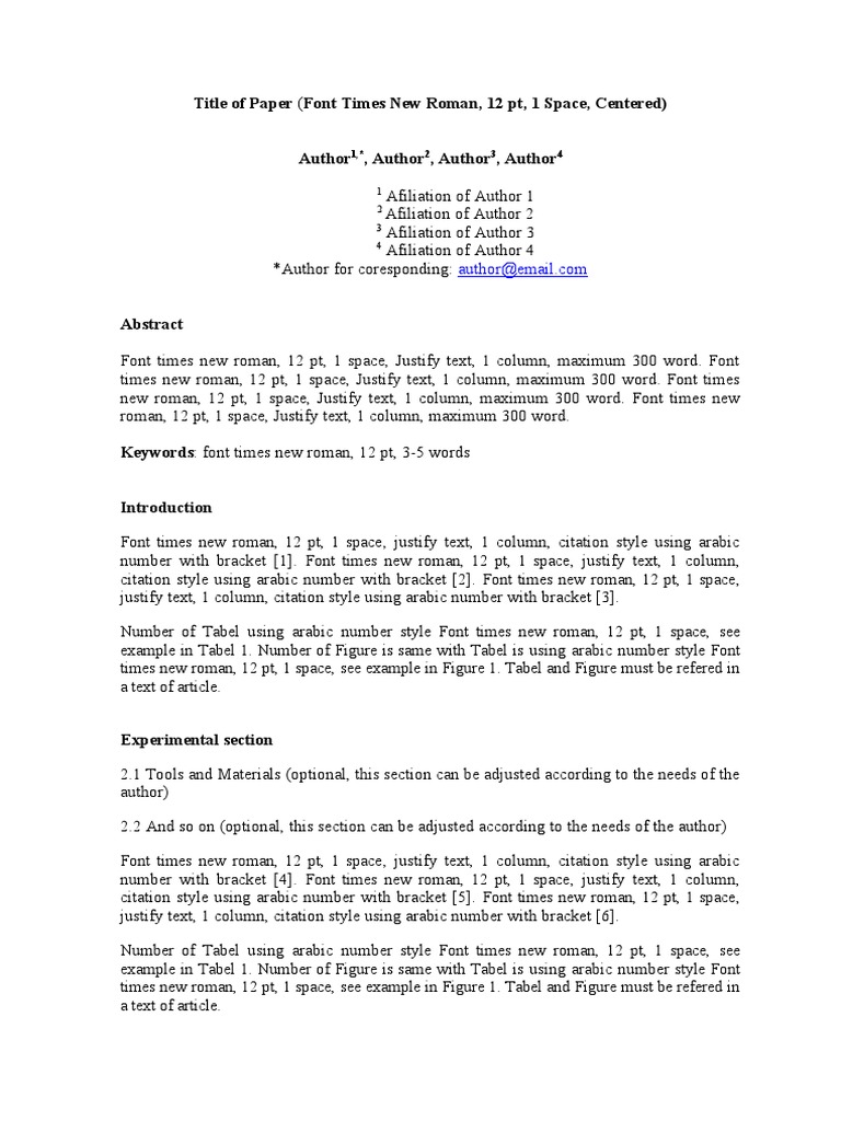 Title of Paper (Font Times New Roman, 12 PT, 1 Space, Centered) | PDF ...