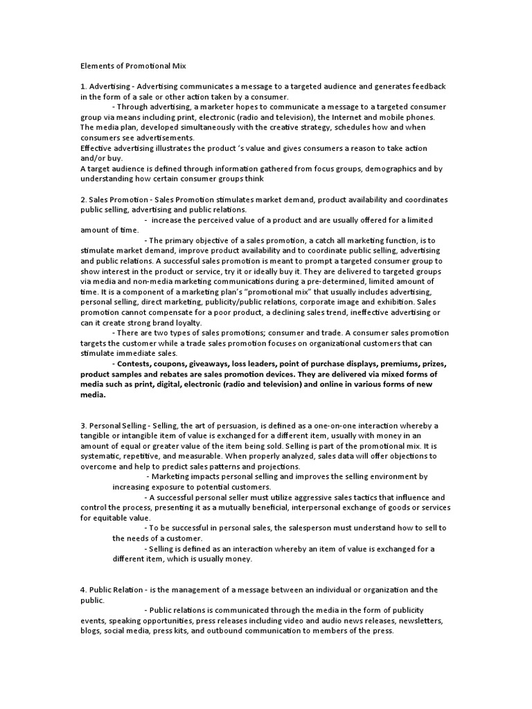 Elements of Promotional Mix | PDF | Sales | Direct Marketing