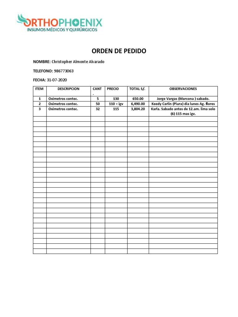 Orden de Pedido | PDF