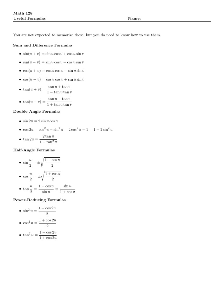 Trig Cheat Sheet | PDF | Trigonometric Functions | Mathematical Concepts