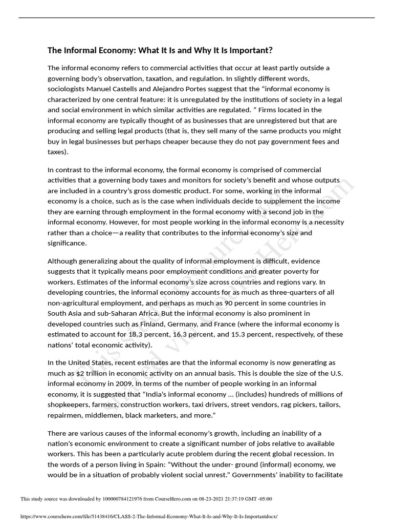 This Study Resource Was: The Informal Economy: What It Is and Why It Is ...