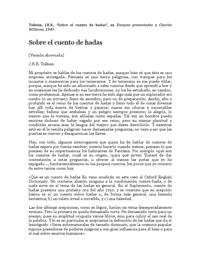 J.R.R. Tolkien - Sobre El Cuento de Hadas | PDF | Cuentos de hadas | Fantasía