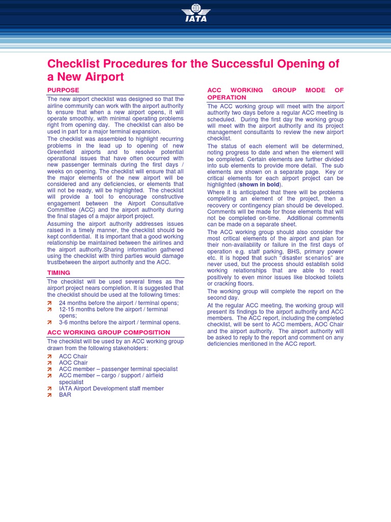 Checklist Procedures For The Successful Opening of A New Airport | PDF ...