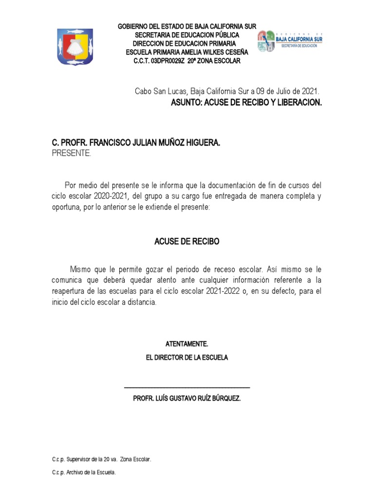 Acuse de Recibo Documentación Escolar | PDF