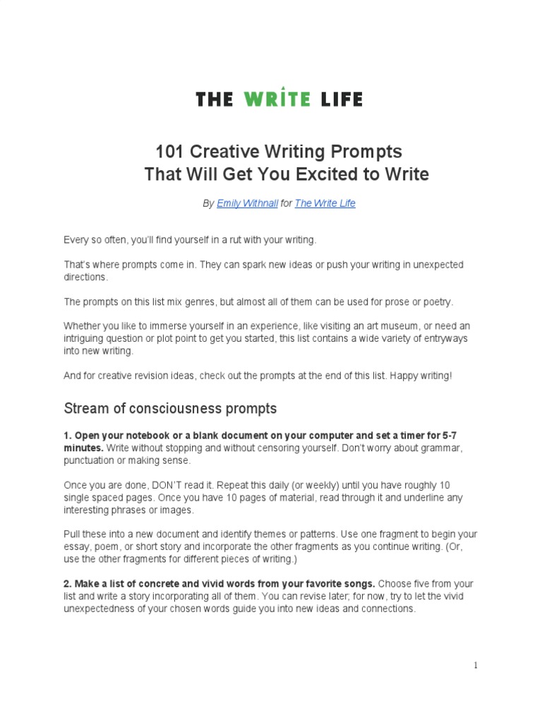 101 Creative Writing Prompts From The Write Life | PDF | Cosette