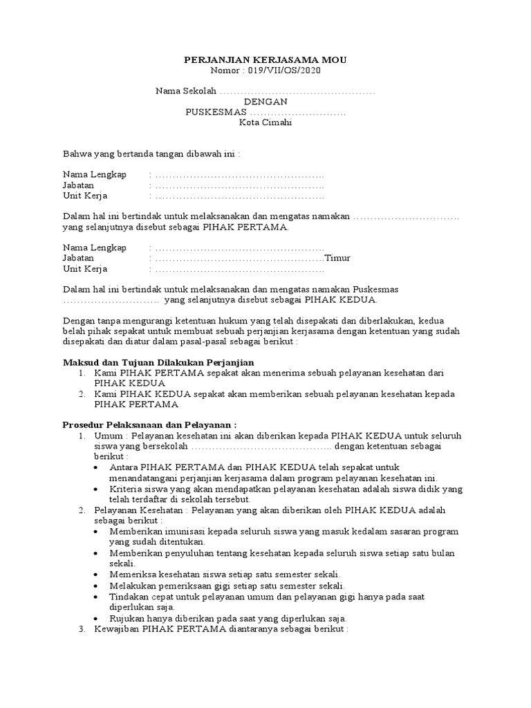 Contoh Surat MOU Sekolah 1 | PDF