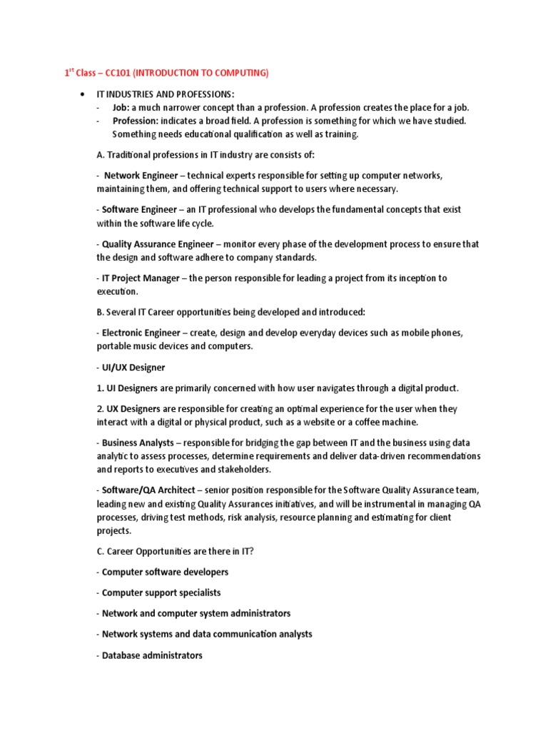 CC101 - Lecture 1 | Download Free PDF | Software Development | Software