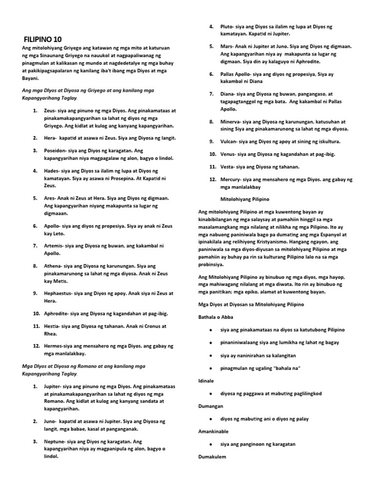 Filipino 10 Notes (AutoRecovered) | PDF