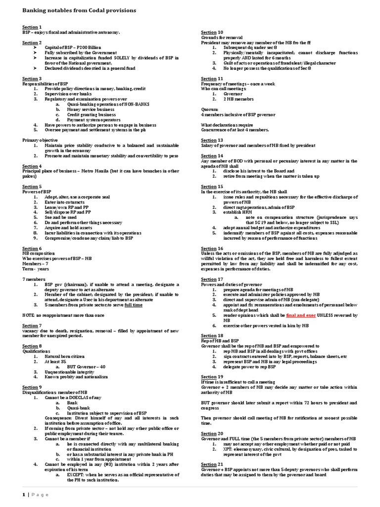 Codal Provisions Digested Banking | PDF | Banks | Money