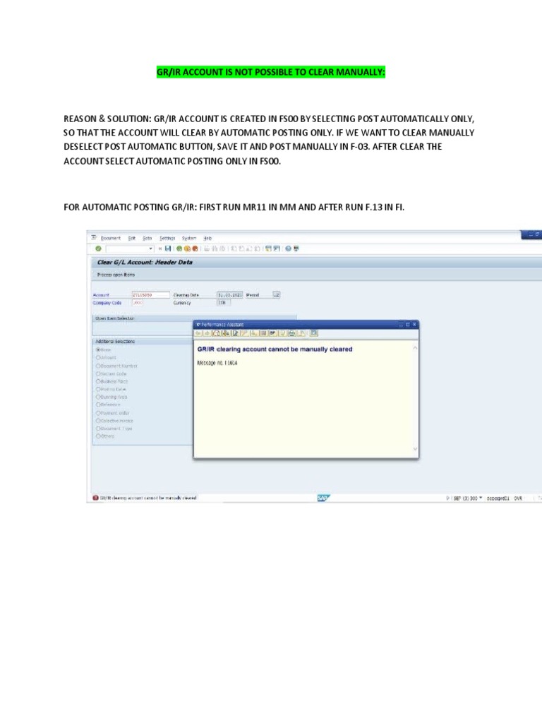 GR/IR Account Manual Clearing Guide | PDF