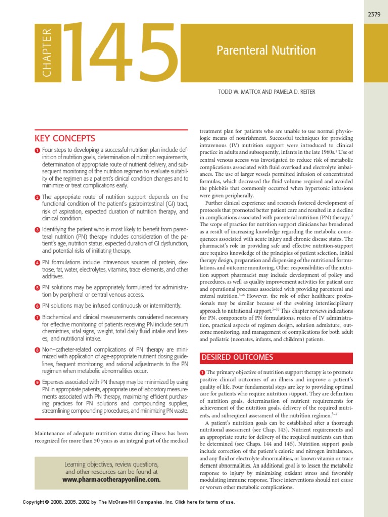 Parenteral Nutrition: Key Concepts | PDF | Intravenous Therapy | Nutrients