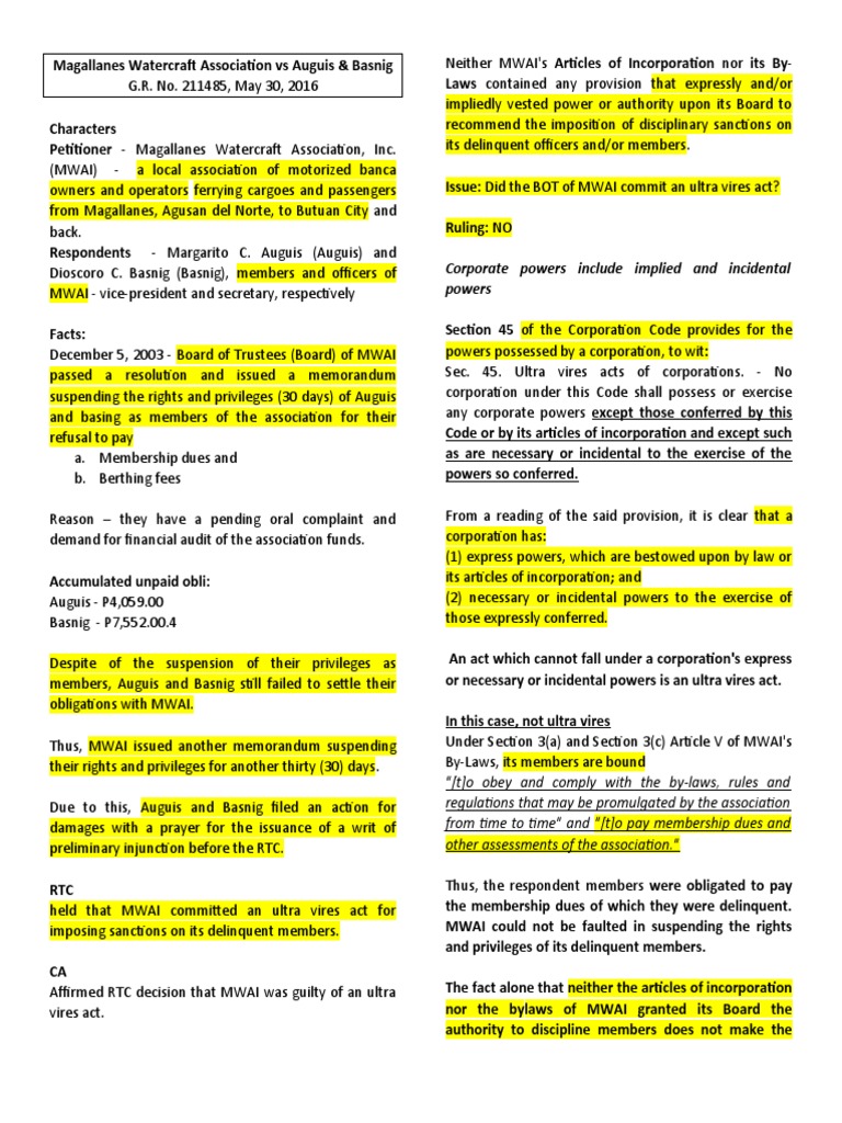 MWAI Vs Auguis | PDF | Corporations | Justice
