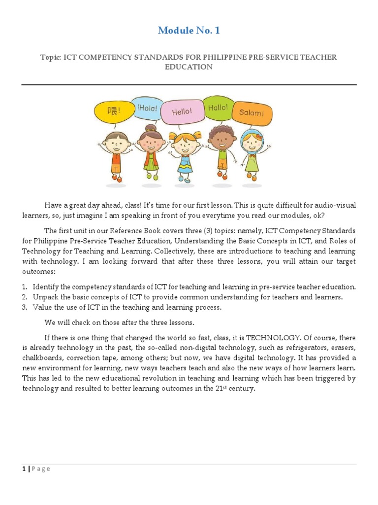 Module No. 1: Topic: Ict Competency Standards For Philippine Pre ...