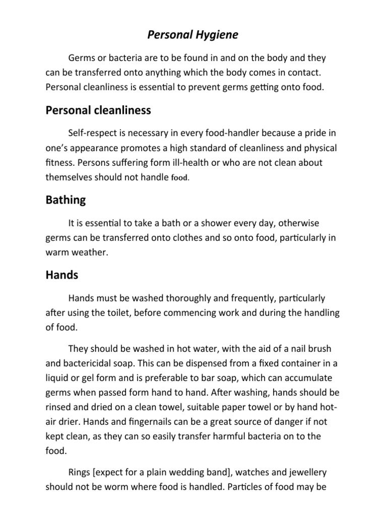 Personal Hygiene | PDF | Foods | Foodborne Illness