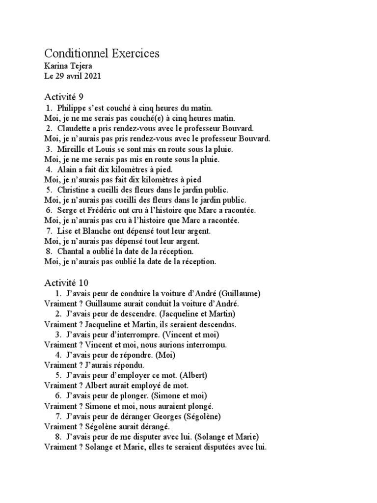 Conditionnel Passe Exercices | PDF