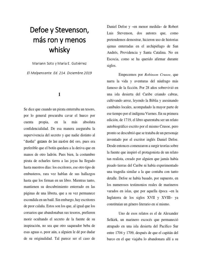 Defoe y Stevenson, Más Ron y Menos Whisky | PDF | Isla del tesoro ...