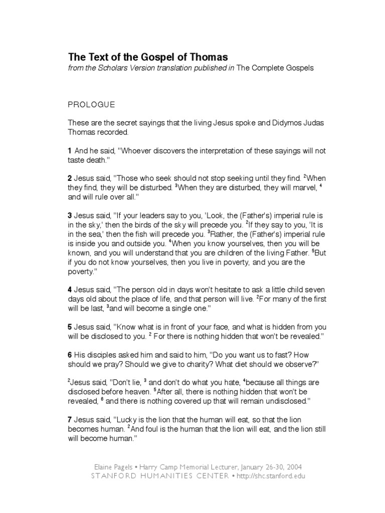 The Text of The Gospel of Thomas | PDF | Jesus | Disciple (Christianity)