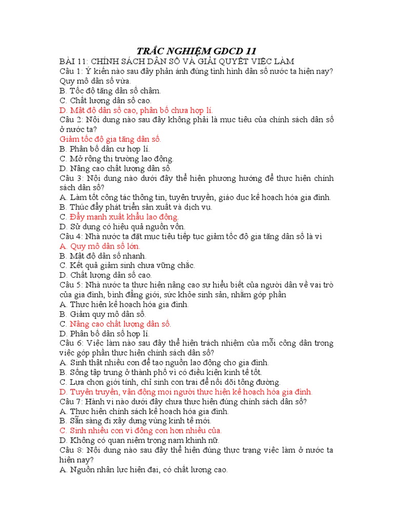 TRẮC NGHIỆM GDCD 11 | PDF