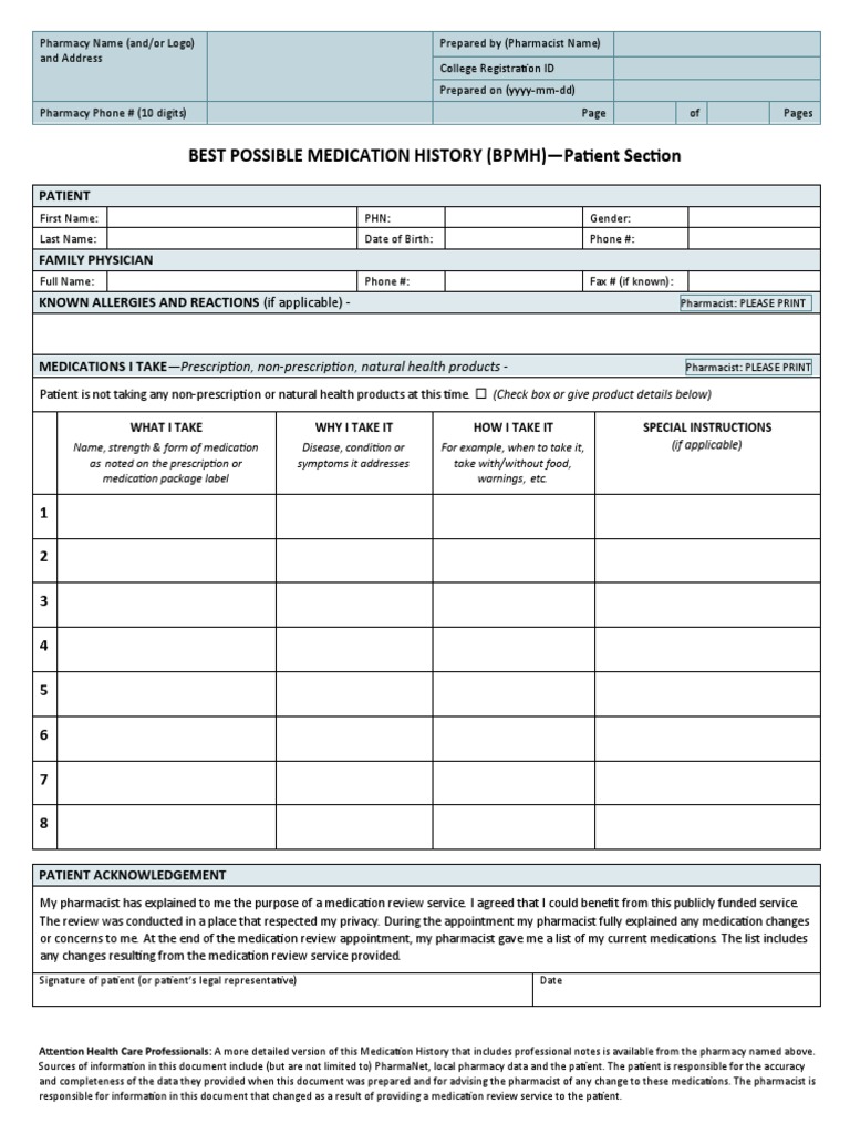 Best Possible Medication History (BPMH) - Patient Section | PDF | Pharmacy | Medical Prescription
