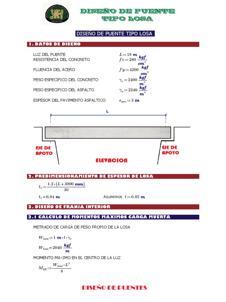Diseño De Puente Losa Pdf Tasas Temporales Fuerza
