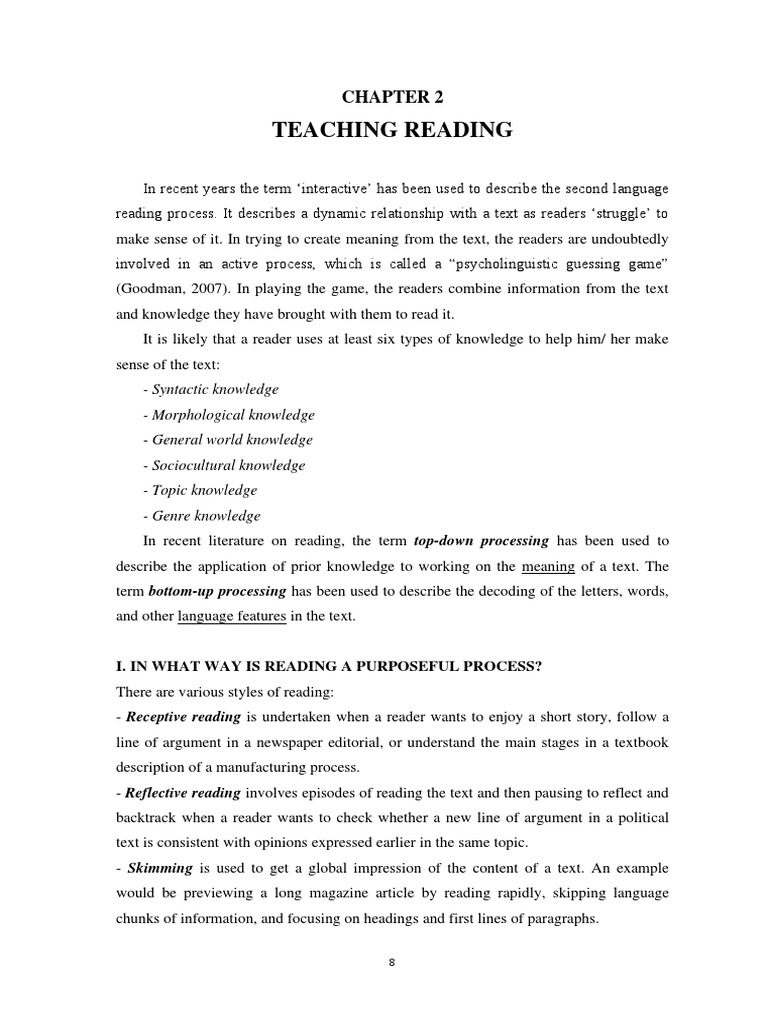 Chapter 2-Teaching Reading | PDF | Reading Comprehension | Teachers