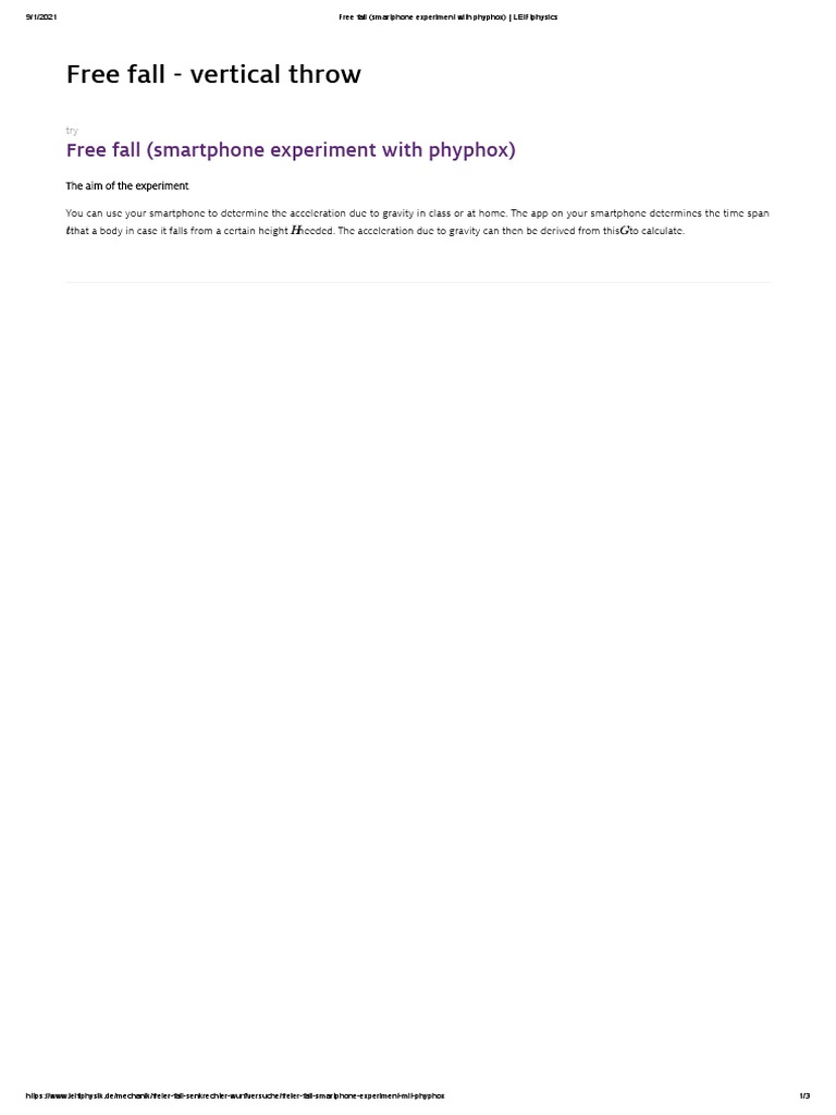 Free Fall (Smartphone Experiment With Phyphox) - LEIFIphysics | Download Free PDF | Smartphone ...