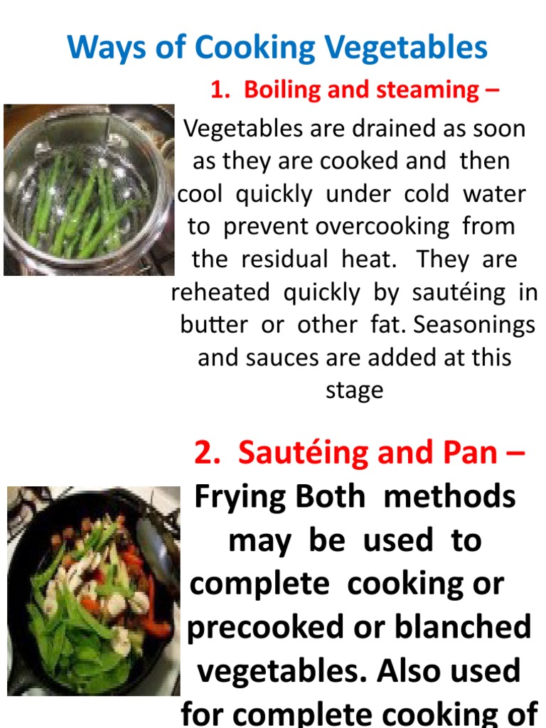 Cooking Methods for Vegetables | PDF | Wellness | Technology & Engineering