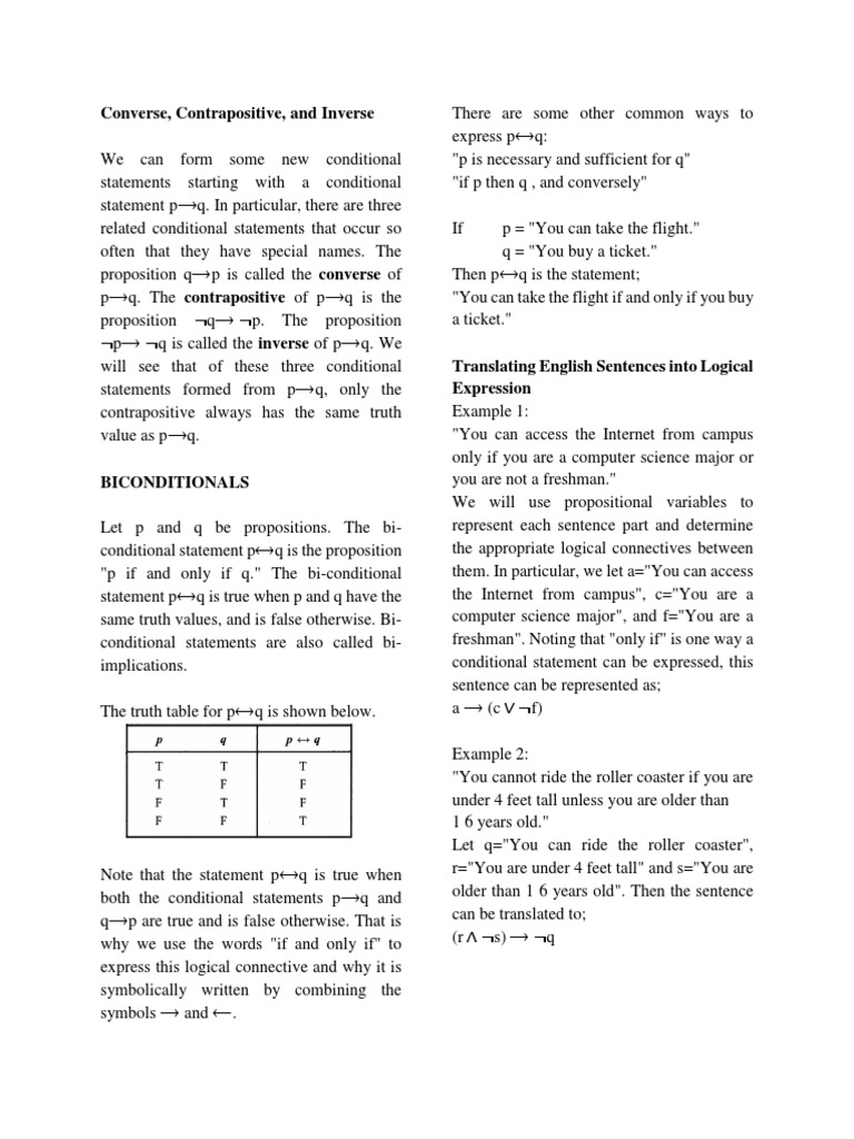 Converse, Contrapositive, and Inverse | PDF | If And Only If | Proposition