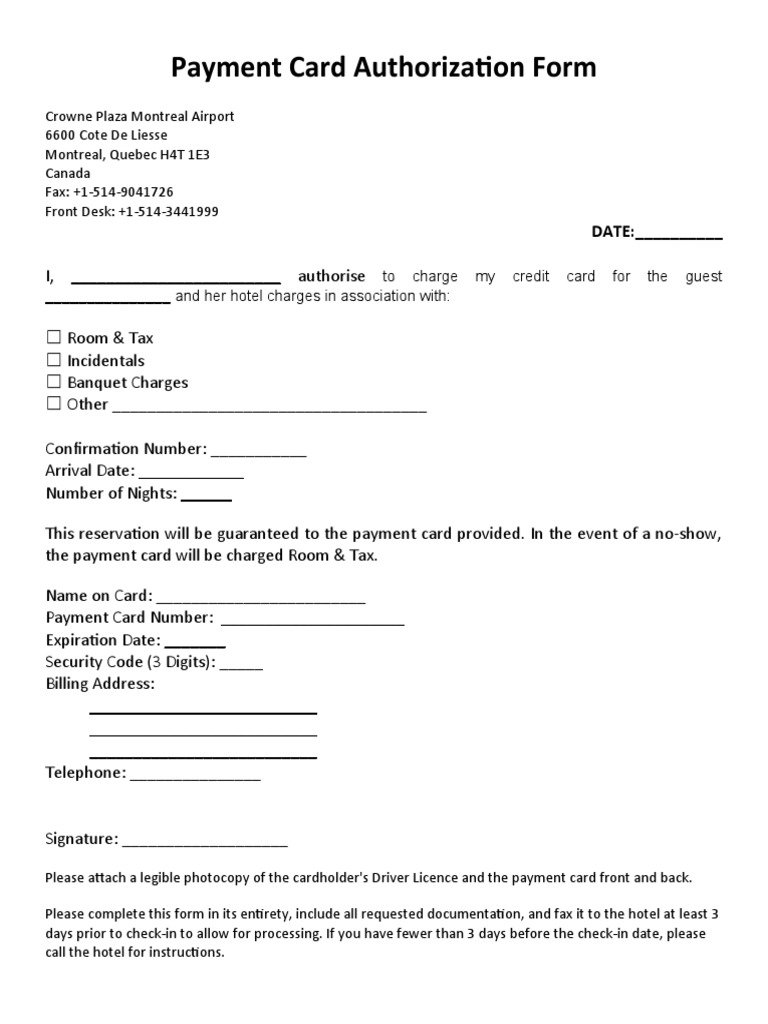 Payment Card Authorization Form: DATE | PDF