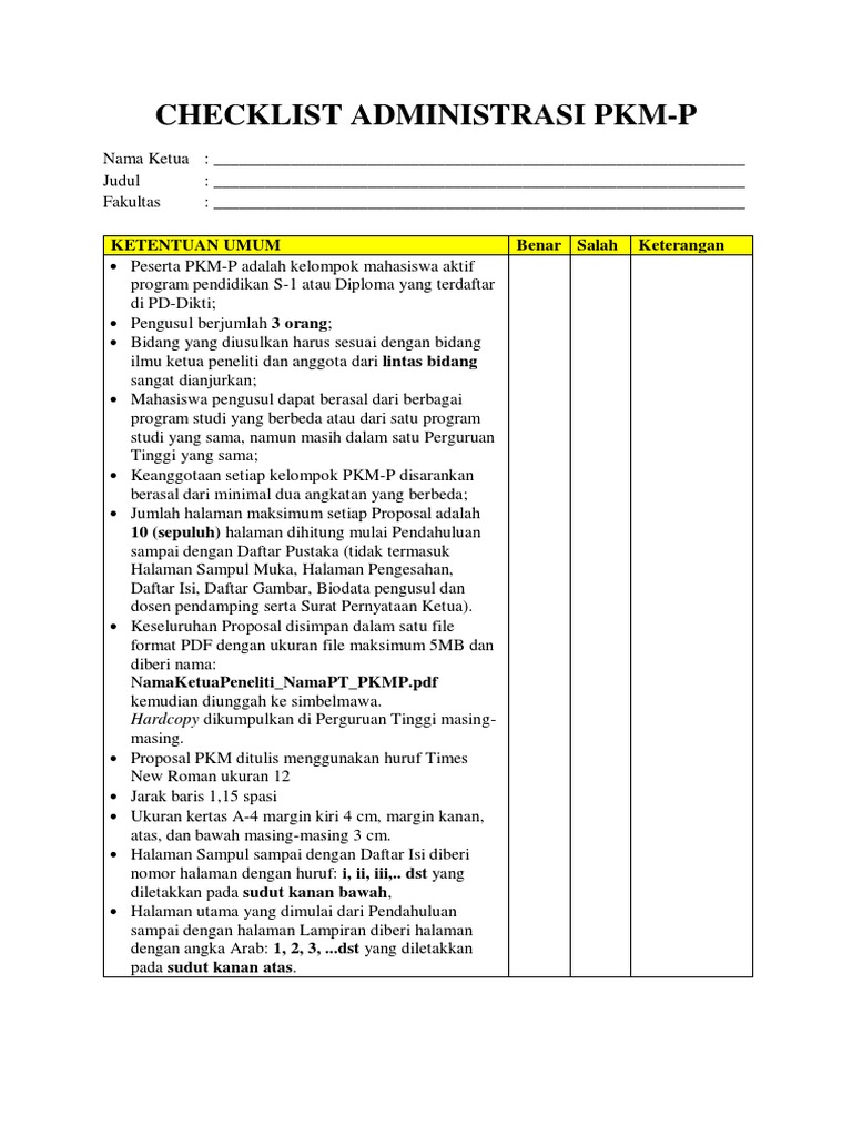 Check List PKM P Baru | PDF