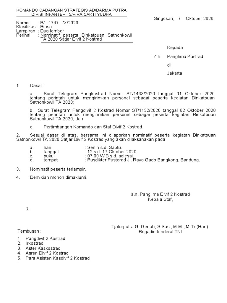 Surat B Data Pers Binkatpuan Ta 2020 | PDF