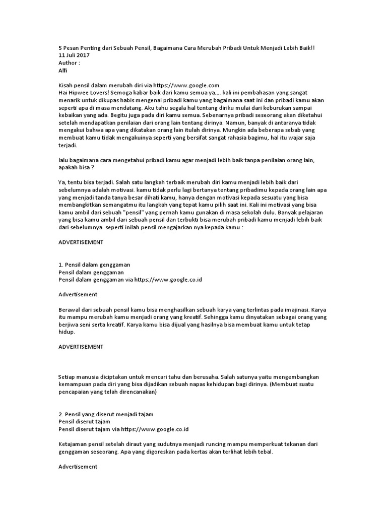 5 Pesan Penting Dari Sebuah Pensil | PDF
