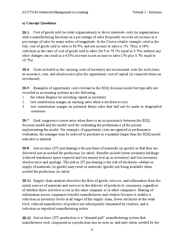Tutorial 3 - Solutions | PDF | Inventory | Supply Chain