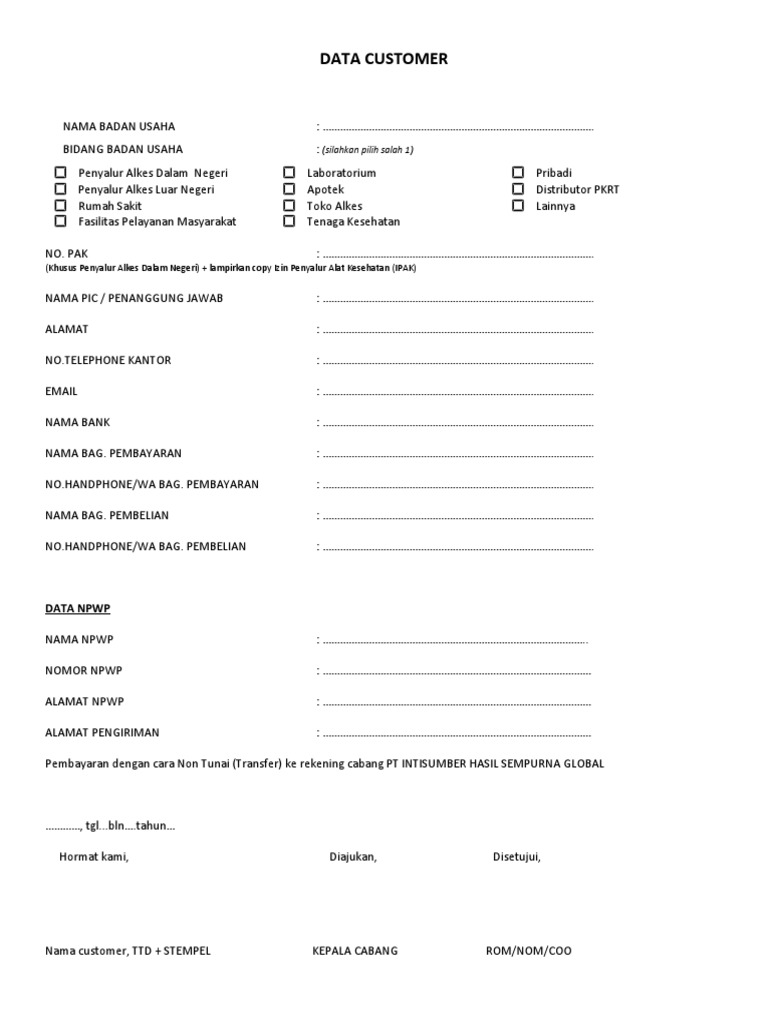 Customer Data Form | PDF