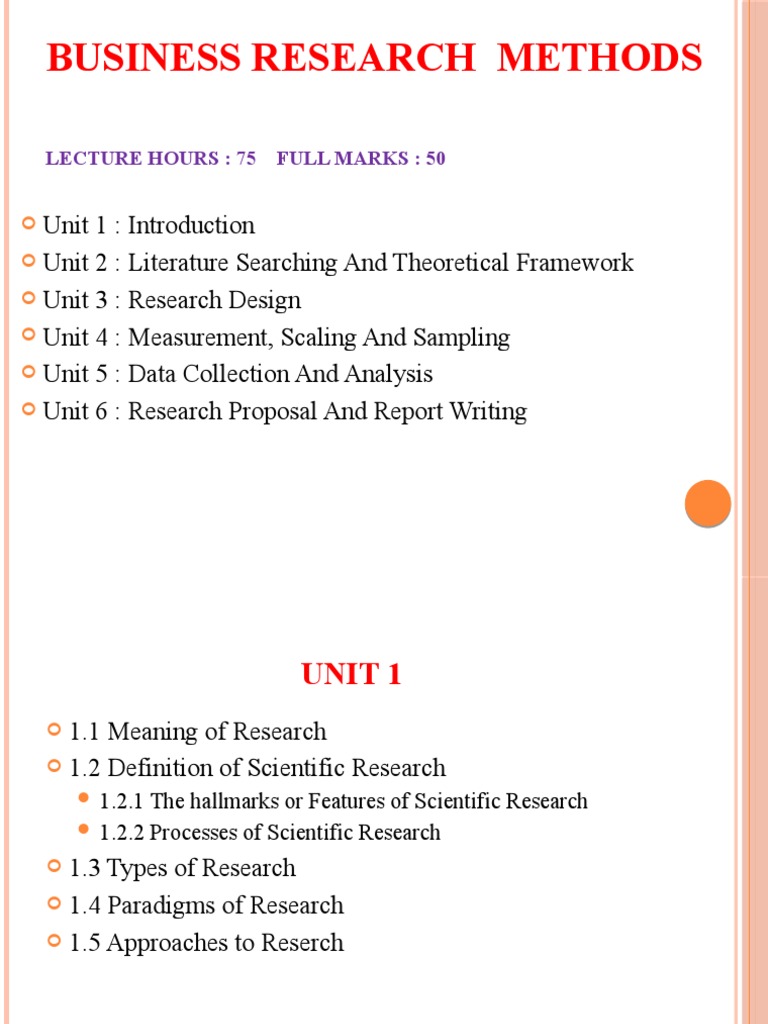 Business Research Methods: Lecture Hours: 75 Full Marks: 50 | PDF ...