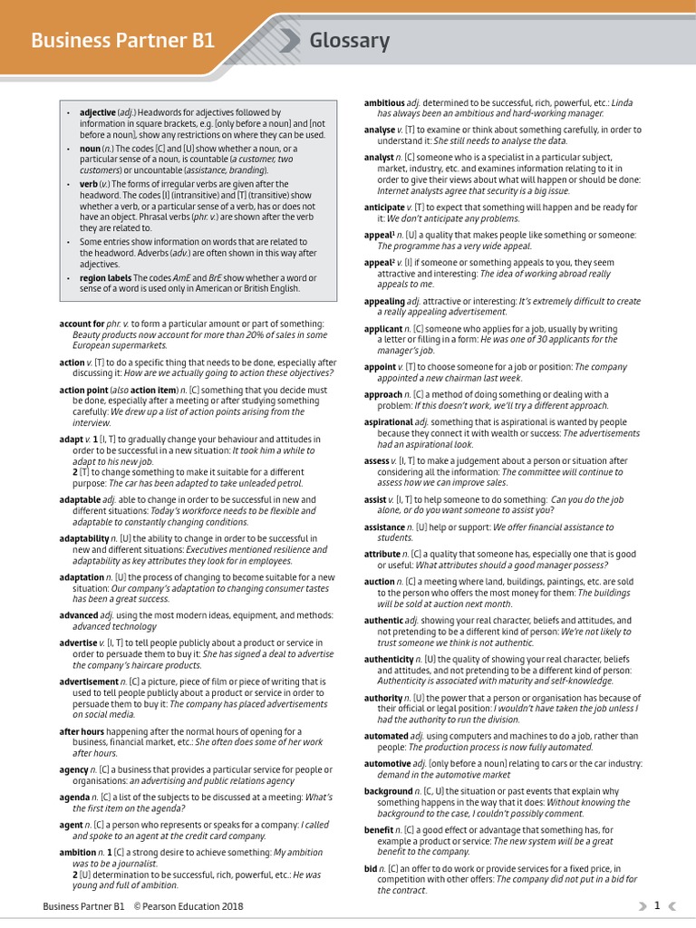 Bus Part B1 Glossary | PDF | Verb | Adjective