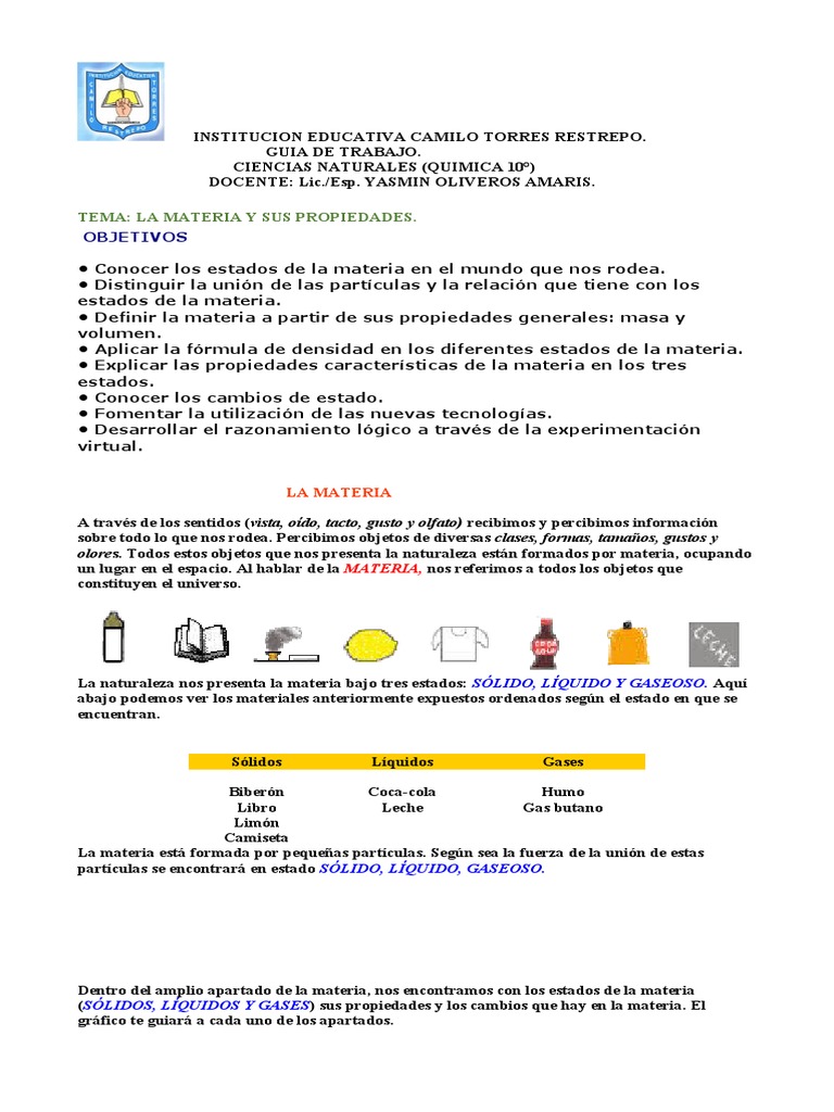 Guia Estados de La Materia 10°-2020 | PDF | Elementos químicos ...