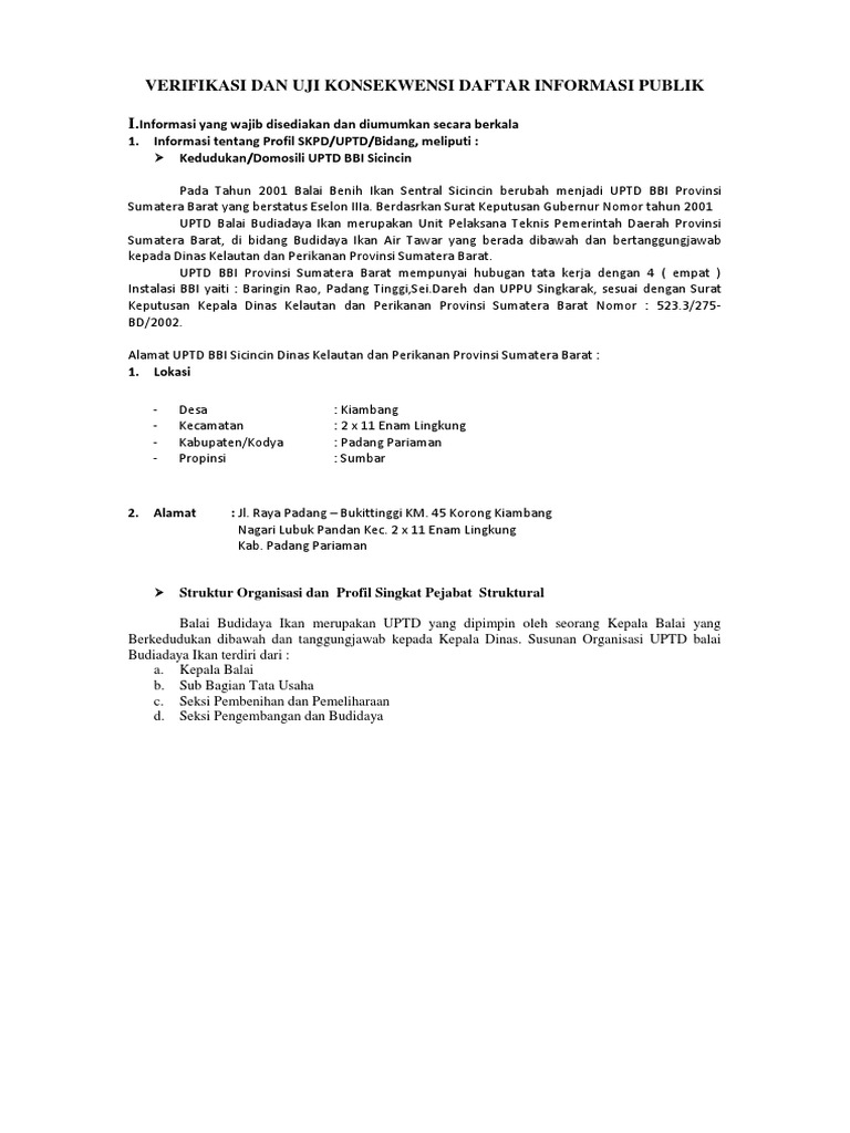 Profil BBI Sicincin | PDF