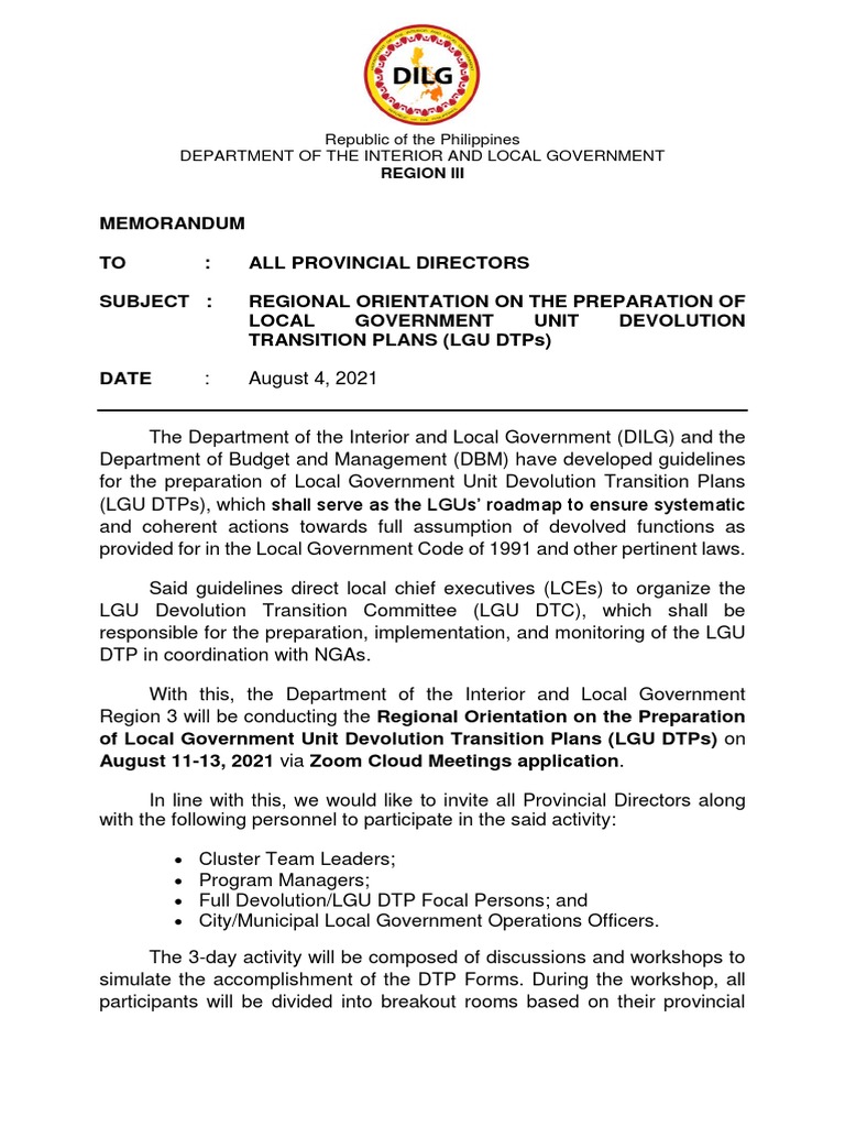 LGU Devolution Transition Workshop | PDF | Local Government | Government