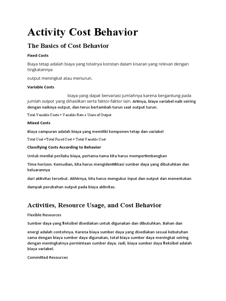 Activity Cost Behavior | PDF