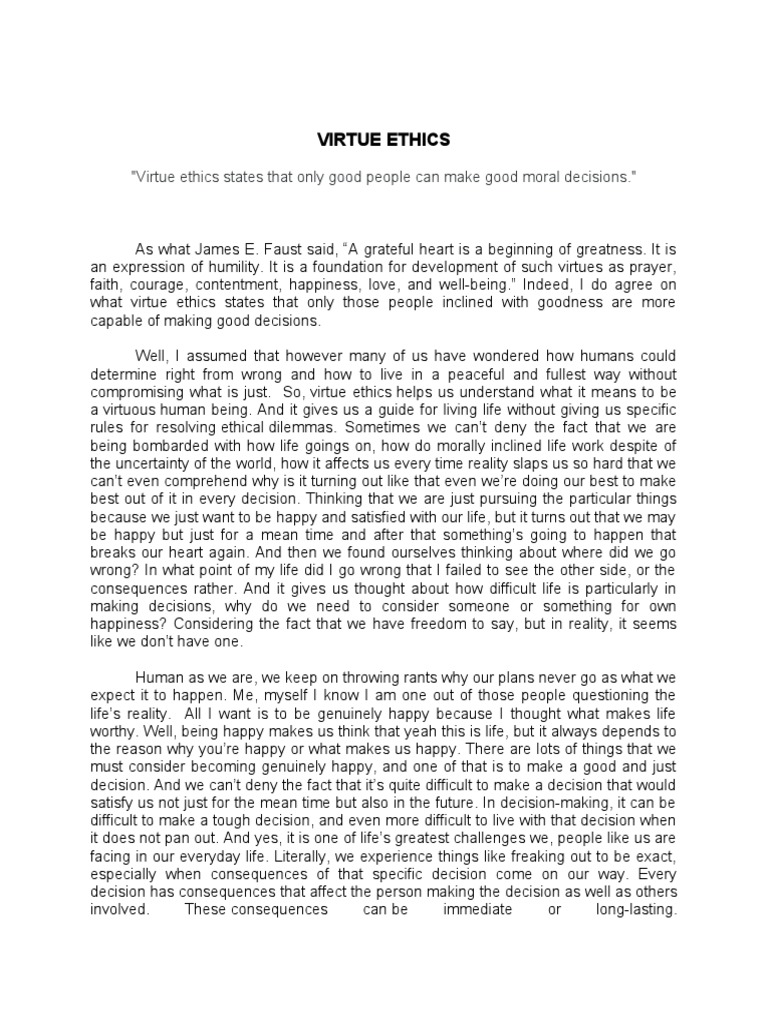 The Role of Virtue Ethics in Ethical Decision-Making and Achieving Genuine Happiness | PDF ...