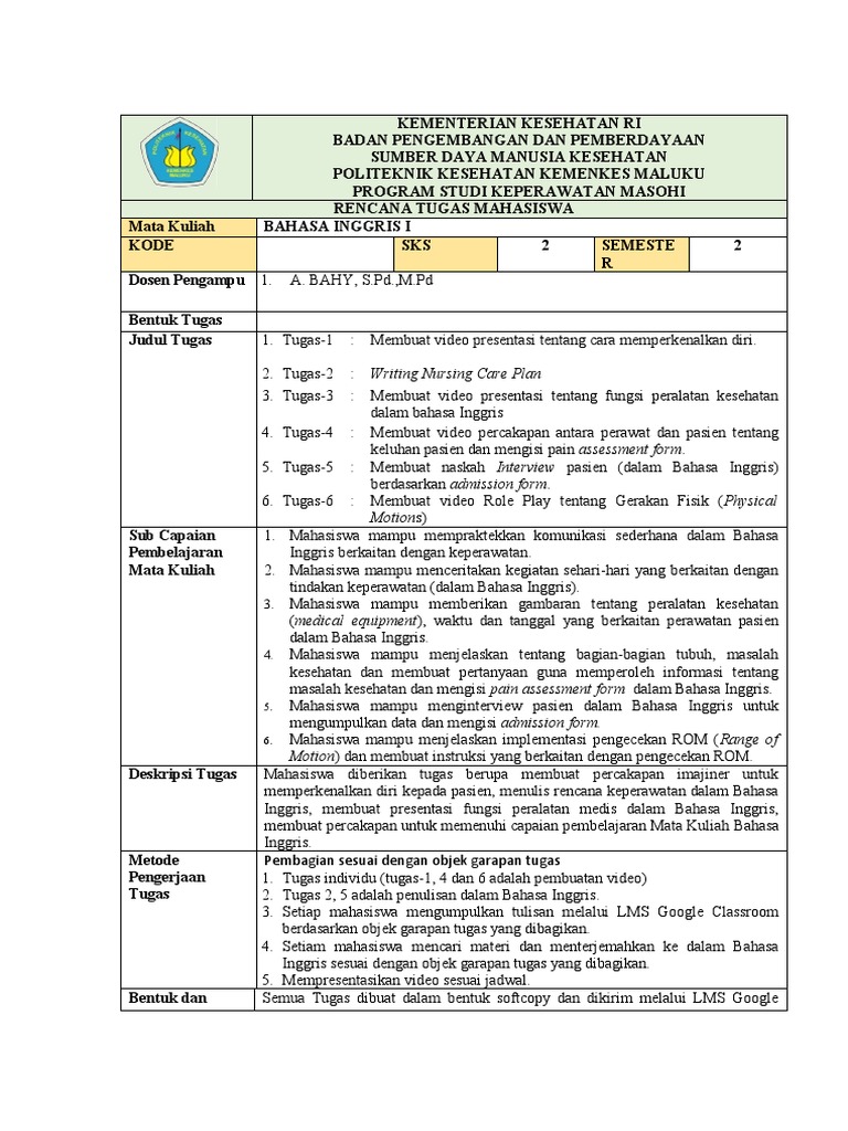 Rancangan Tugas Mahasiswa BING 2021 | PDF | Seni & Disiplin Bahasa | Sains & Matematika