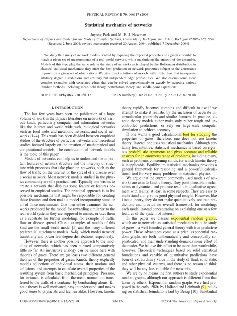 Statistical Mechanics of Networks | PDF | Statistical Mechanics ...